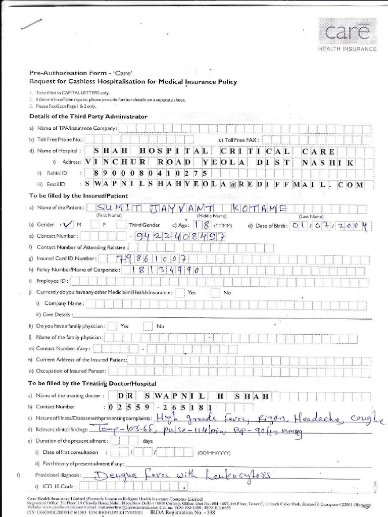 Request For Pre-Auth | PDF | Medical Specialties | Clinical Medicine