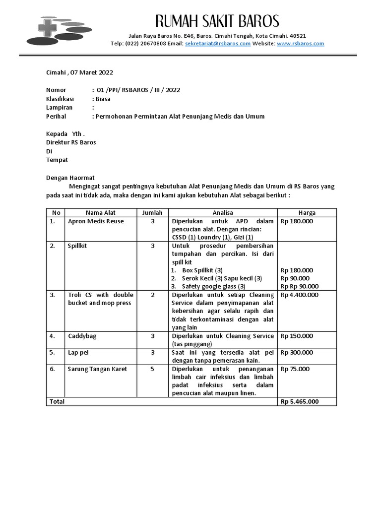 Contoh Pengajuan Pengadaan Barang Alkes | PDF