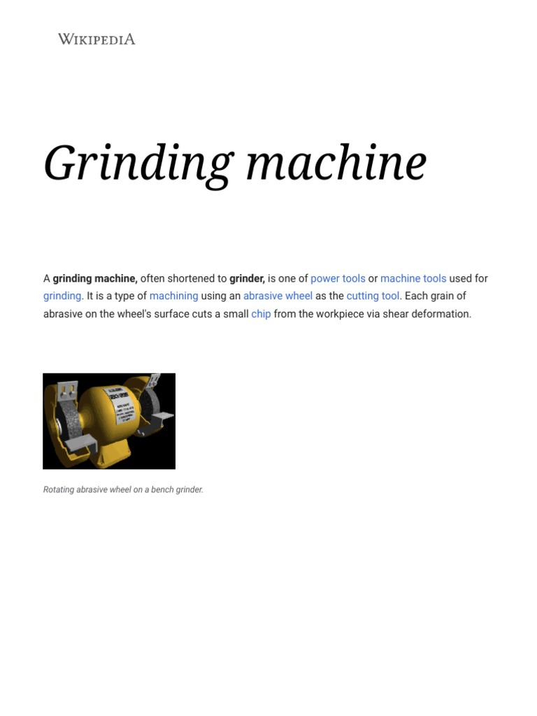 Grinding Machine - Wikipedia | PDF | Grinding (Abrasive Cutting ...