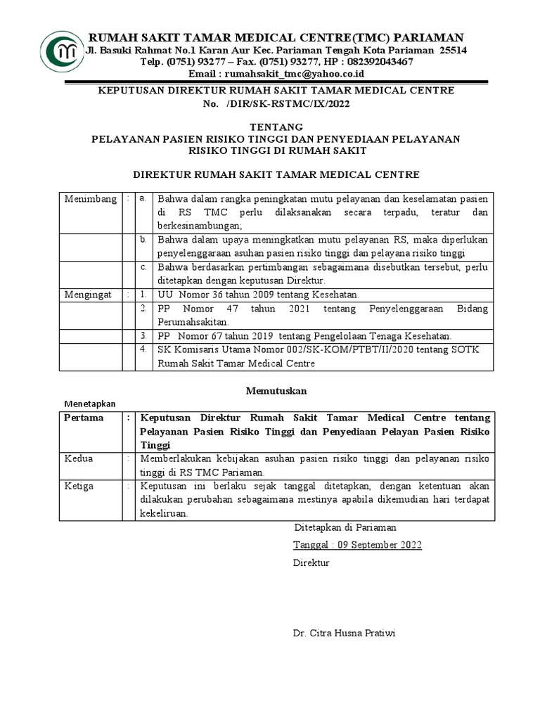 SK Pelayanan Resiko Tinggi | PDF