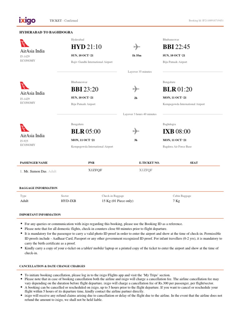 Ticket HYD-IXB IF21100918719451 | PDF | Fee | Transport