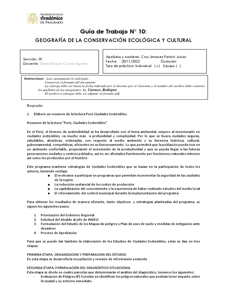 Cruz Jimenez Patrick, Tarea 10 | PDF | Sustentabilidad | Perú