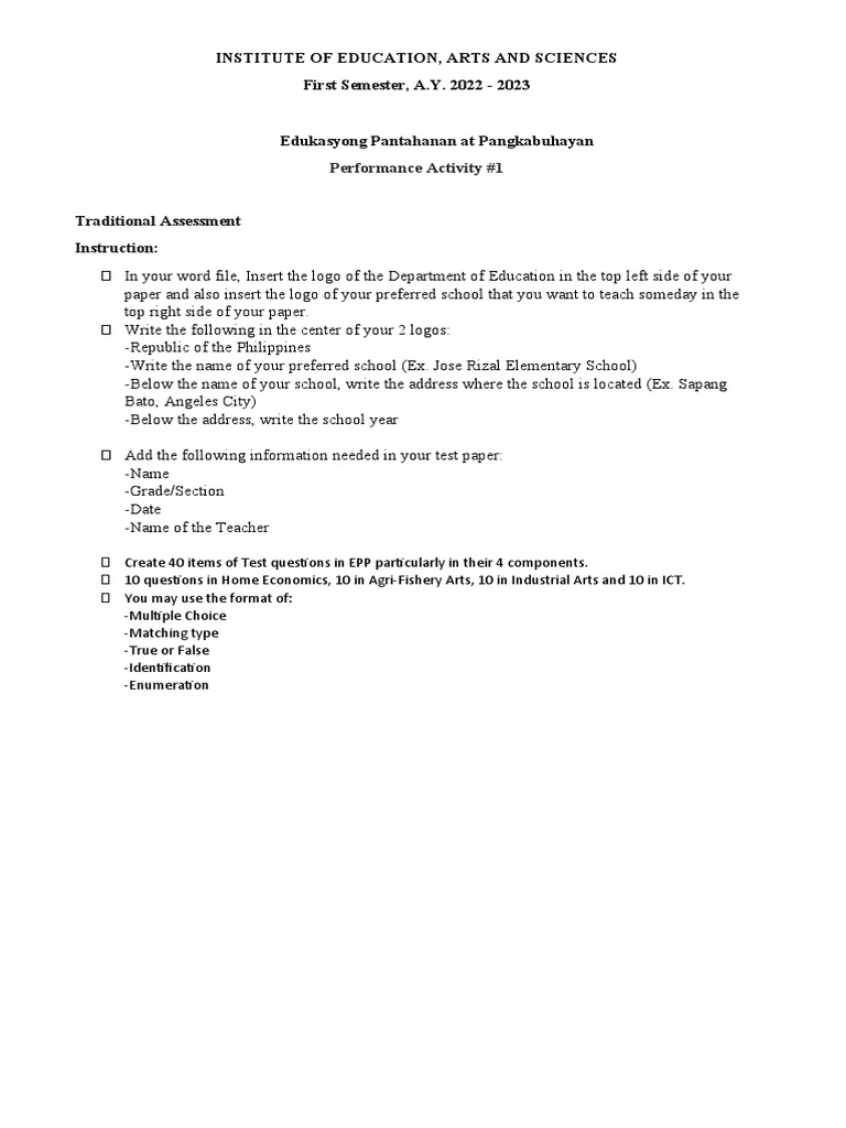 Epp Performance Activity 1 Pdf