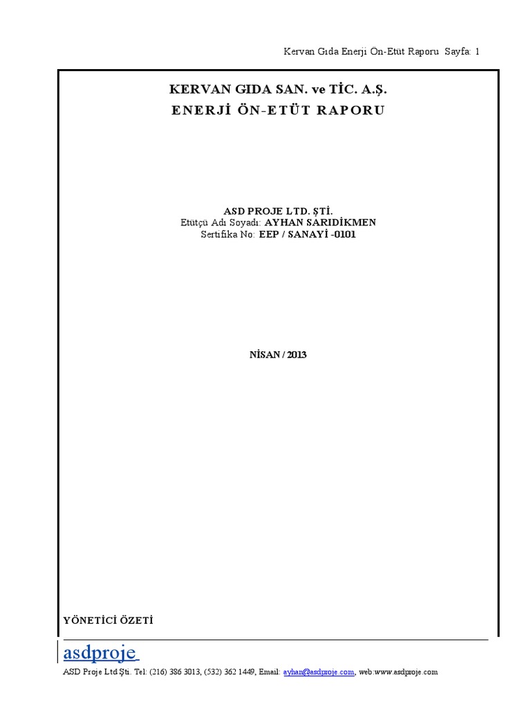ASD Kervan Gida On Etut Raporu-R1 | PDF