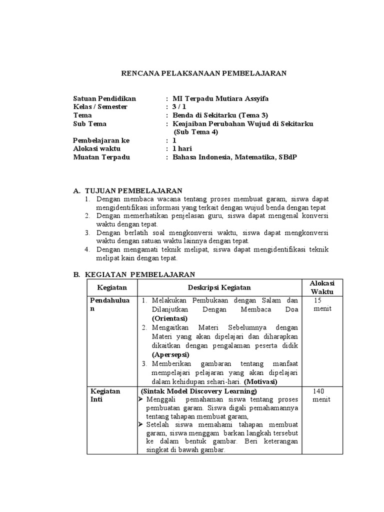 RPP KLS 3 Tema 3 Subtema 4 | PDF | Karier & Perkembangan