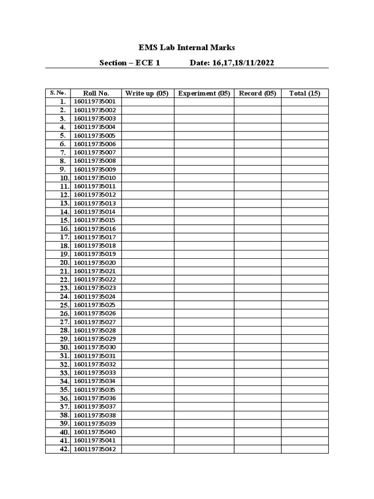 EMS Lab Internal Marks | PDF