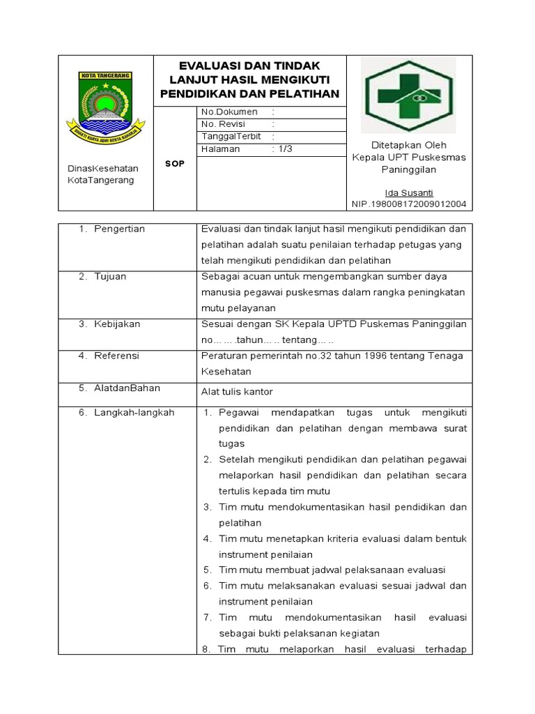 Sop Evaluasi Dan Tindak Lanjut Hasil Mengikuti Pendidikan Dan Pelatihan | PDF