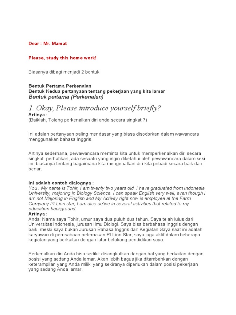 23 Contoh Interview Kerja Bahasa Inggris | PDF