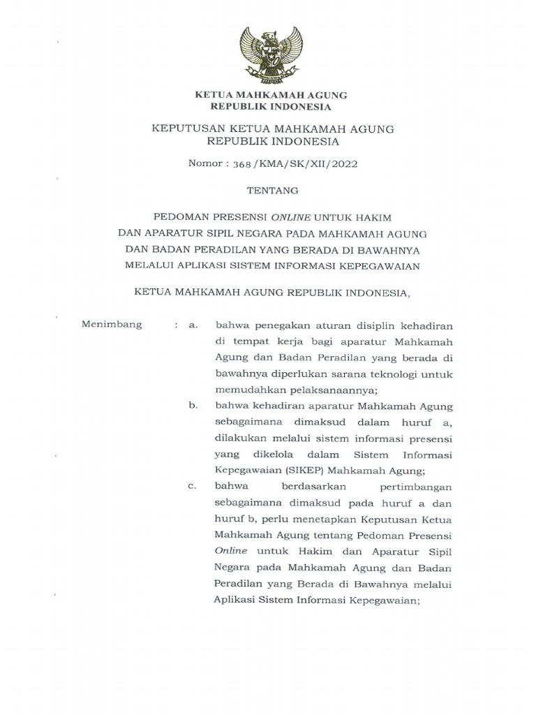 SK Kma Nomor 368 - Kma - SK - Xii - 2022 | PDF