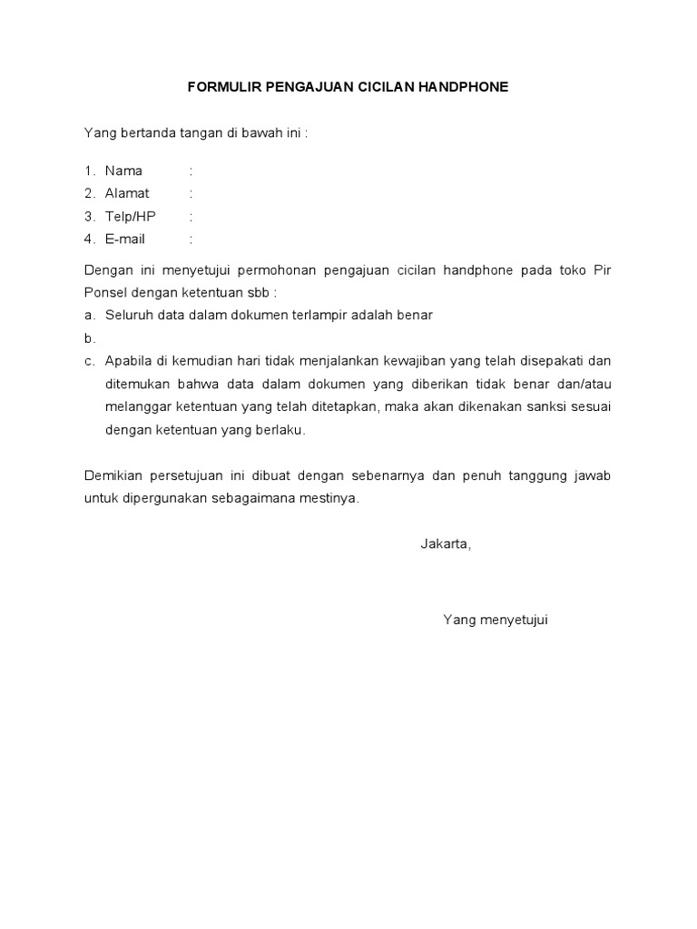Surat Pengajuan Cicilan Handphone | PDF