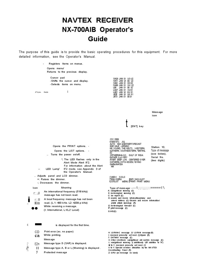 Furuno NX-700A B Navtex Receiver Operators Guide | PDF | Menu (Computing) | Computing