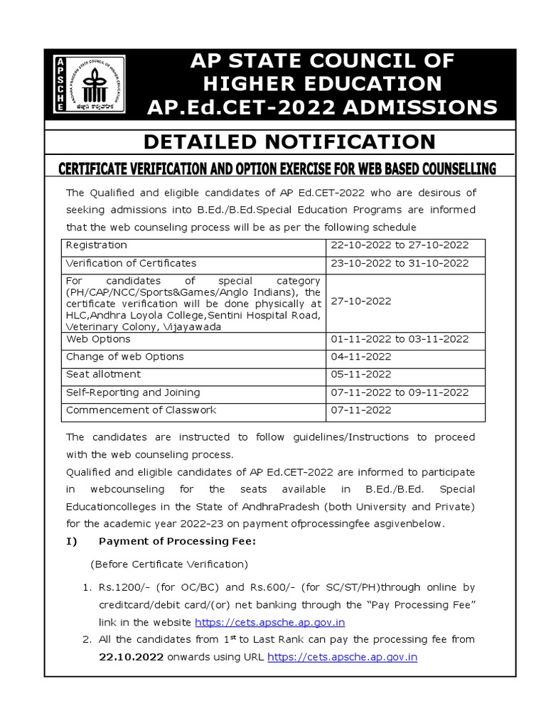 Ed - CET-2022 Detailed Notification - 21102022081038 | PDF | Bachelor's ...