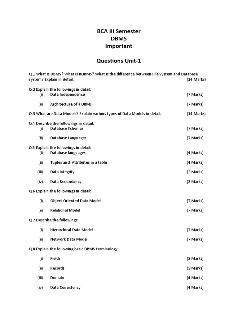 DBMS Important Questions | PDF | Relational Database | Databases DBMS Important Questions | PDF | Relational Database | Databases