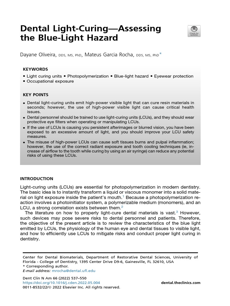 Dental Light Curing— Assessing The Blue Ligh | PDF | Retina | Laser