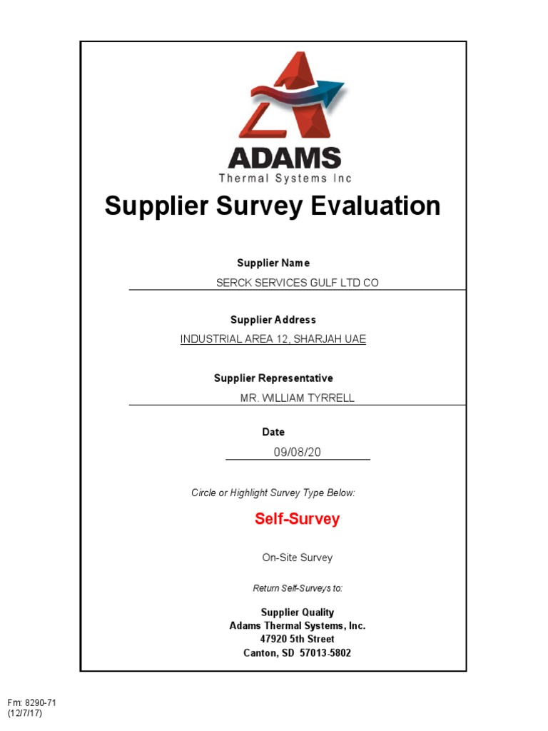 ATS Supplier Survey Evaluation | PDF | Calibration | Reliability ...