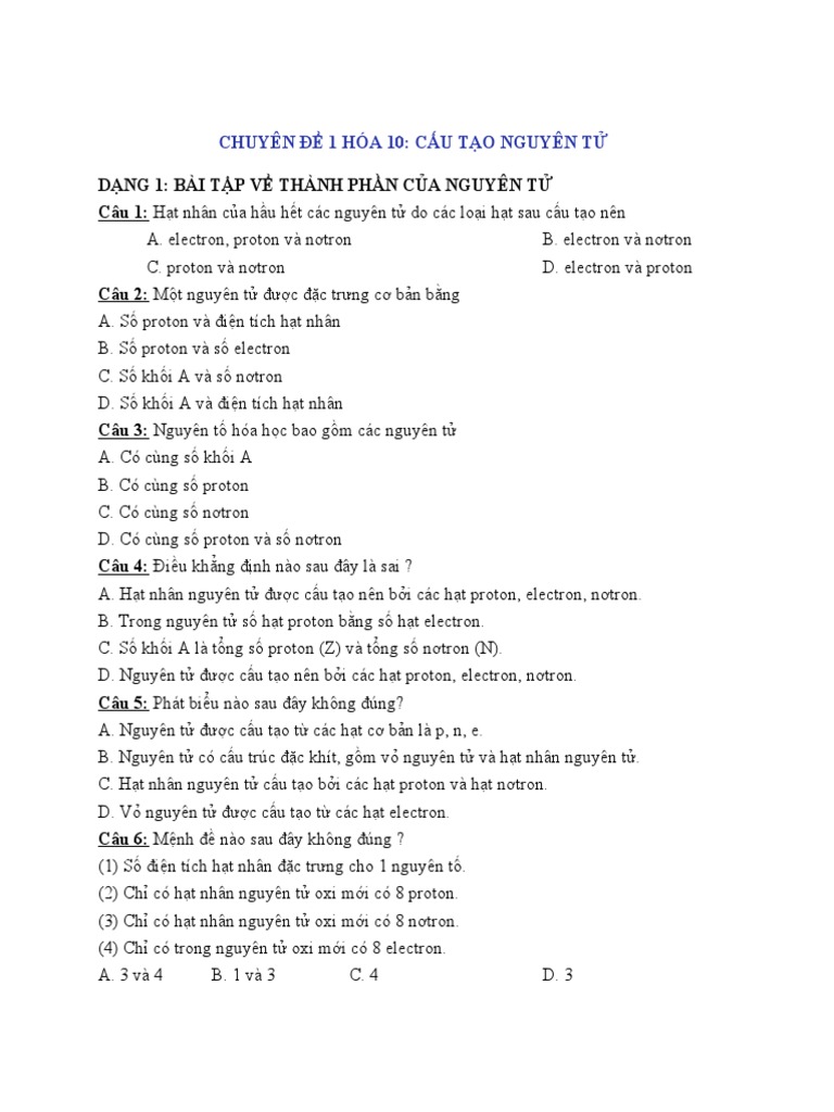 Cac Dang Bai Tap Chuong 1 Cau Tao Nguyen Tu | PDF