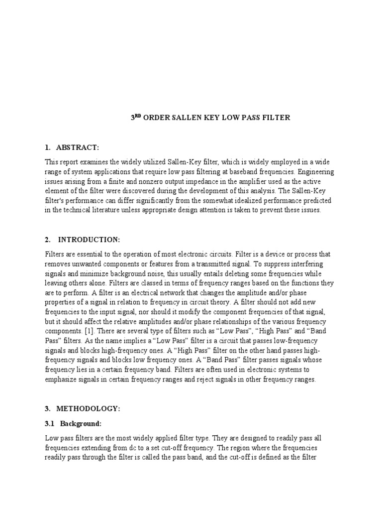3rd Order Sallen Key Low Pass Filter Pdf Low Pass Filter Electronic Filter