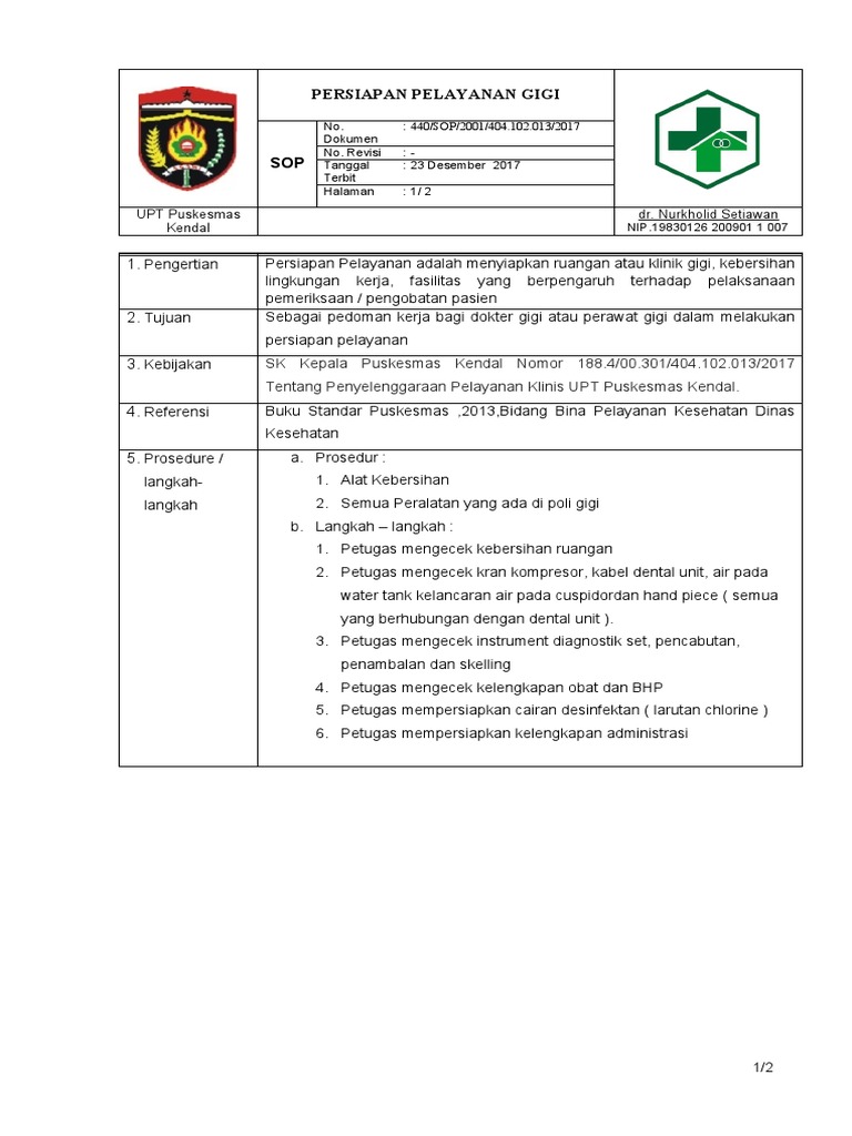 1.sop Persiapan Pelayanan Gig1 Terbaru | PDF