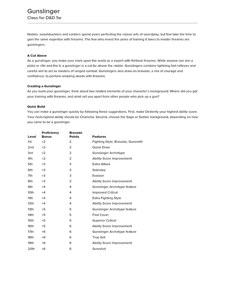 5e-Gunslinger v1.3 | PDF | Courage | Firearms