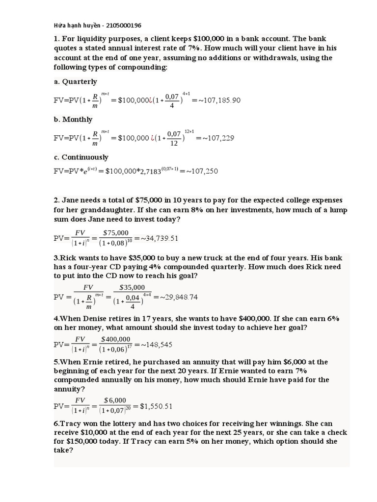 Chapter 1.2 Time Value of Money Excercise | PDF | Interest | Present Value