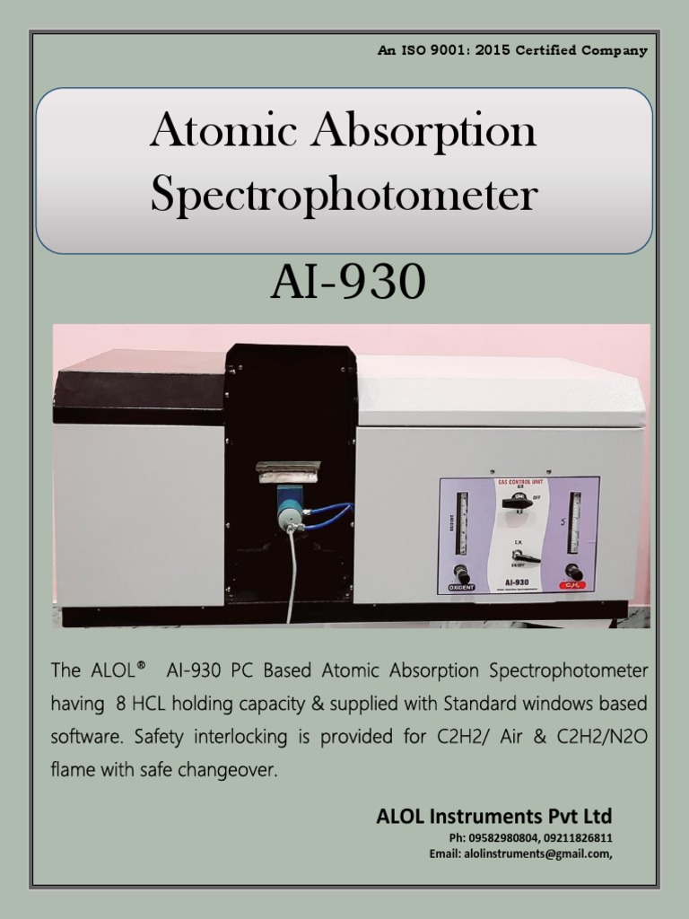 Ai930 Aas Datasheet | PDF | Atomic Absorption Spectroscopy | Chemistry