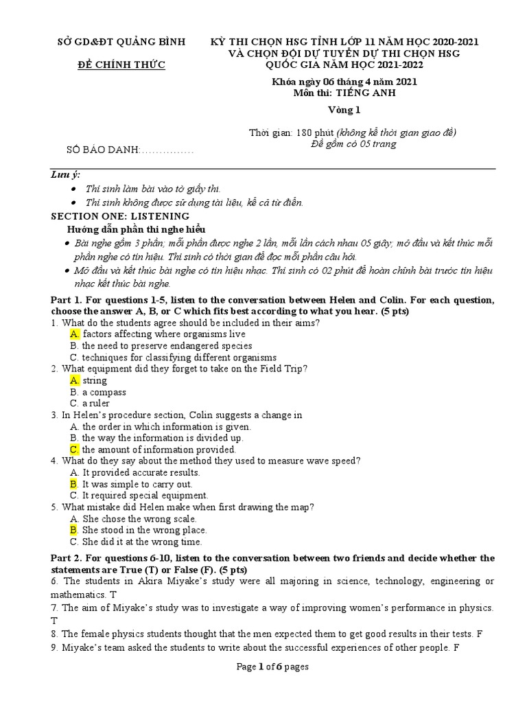 Tieng Anh Vong 1 de Thi | PDF