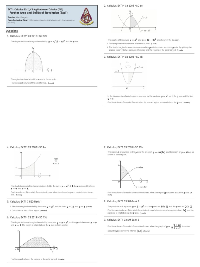 Further Area and Solids of Revolution (Ex1) | PDF | Calculus | Circle