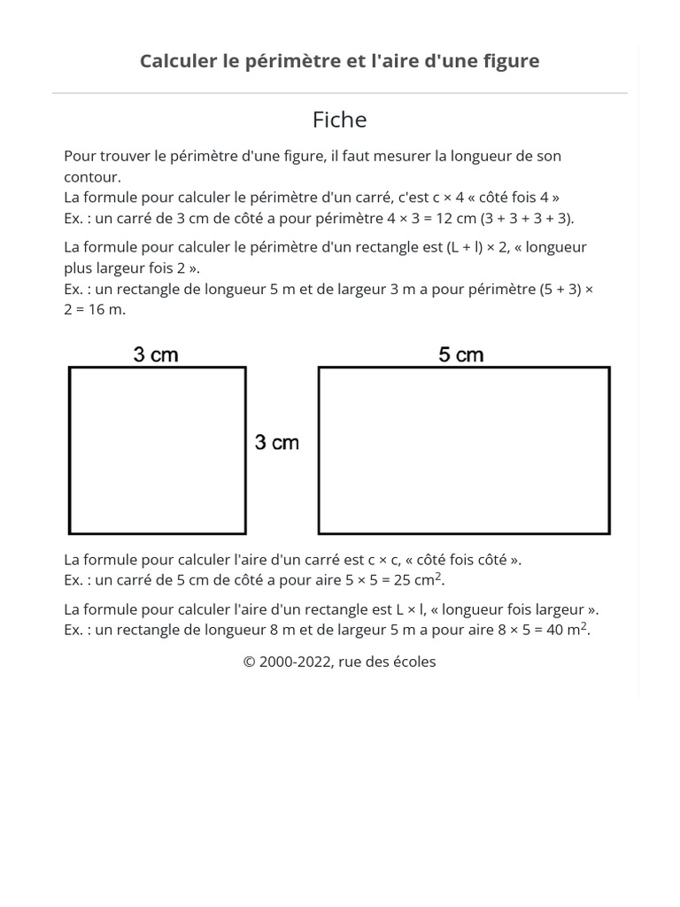 Périmètre et aire des figures géométriques | PDF | Maison et jardin