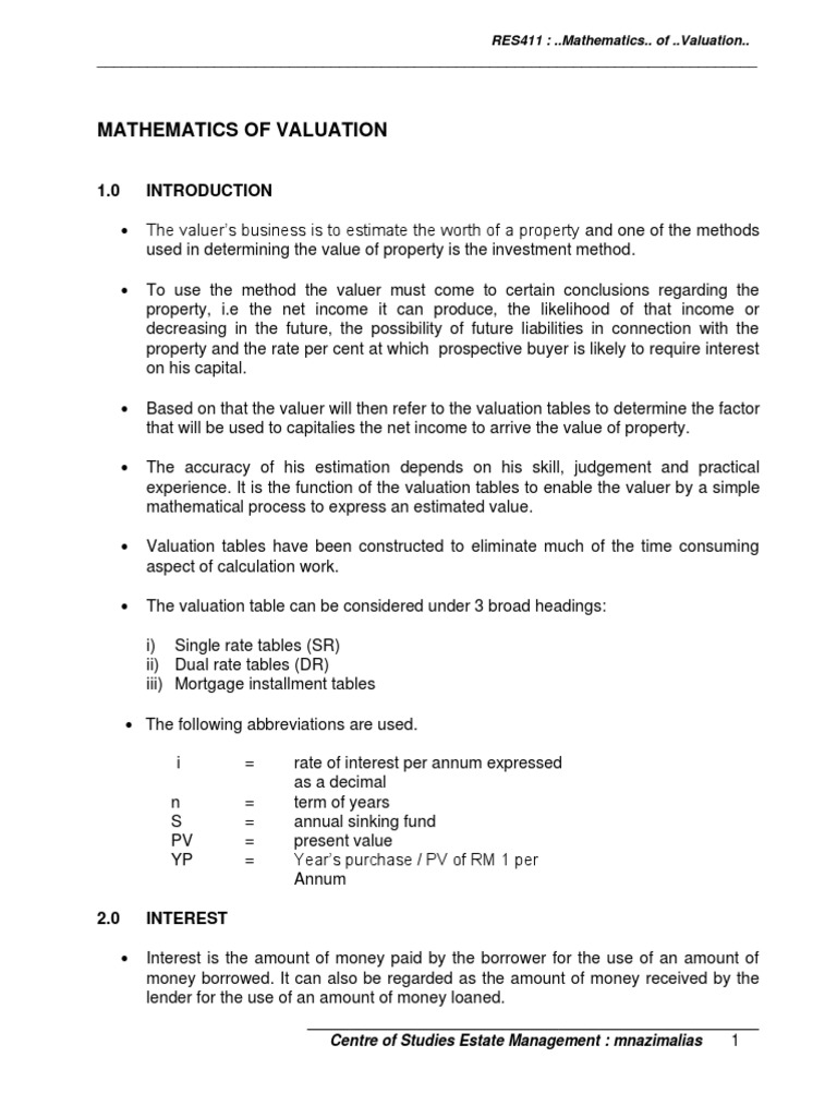 Mathematics of Property Valuation | PDF | Interest | Compound Interest