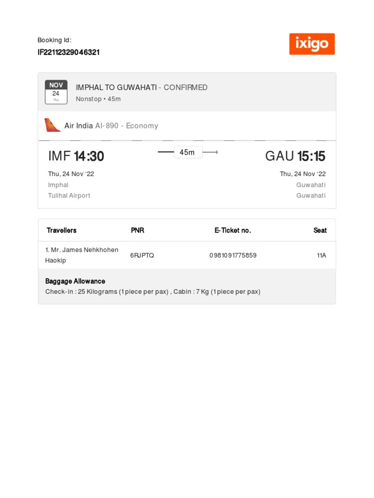 IMF 14:30 GAU 15:15: Imphal To Guwahati | Download Free PDF | Fee ...