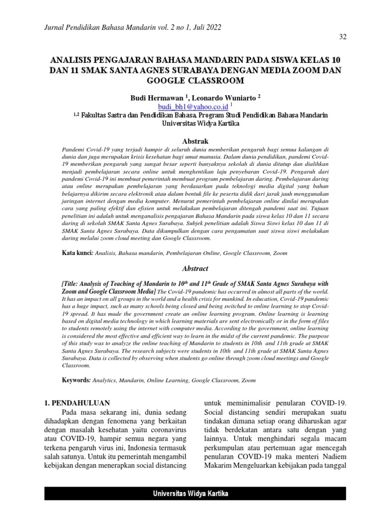 Pembelajaran Mandarin Daring SMAK | PDF