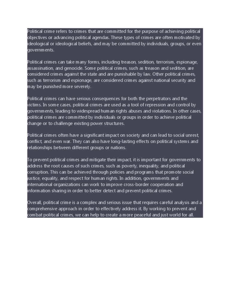 Understanding Political Crimes: Forms, Causes, Consequences and ...