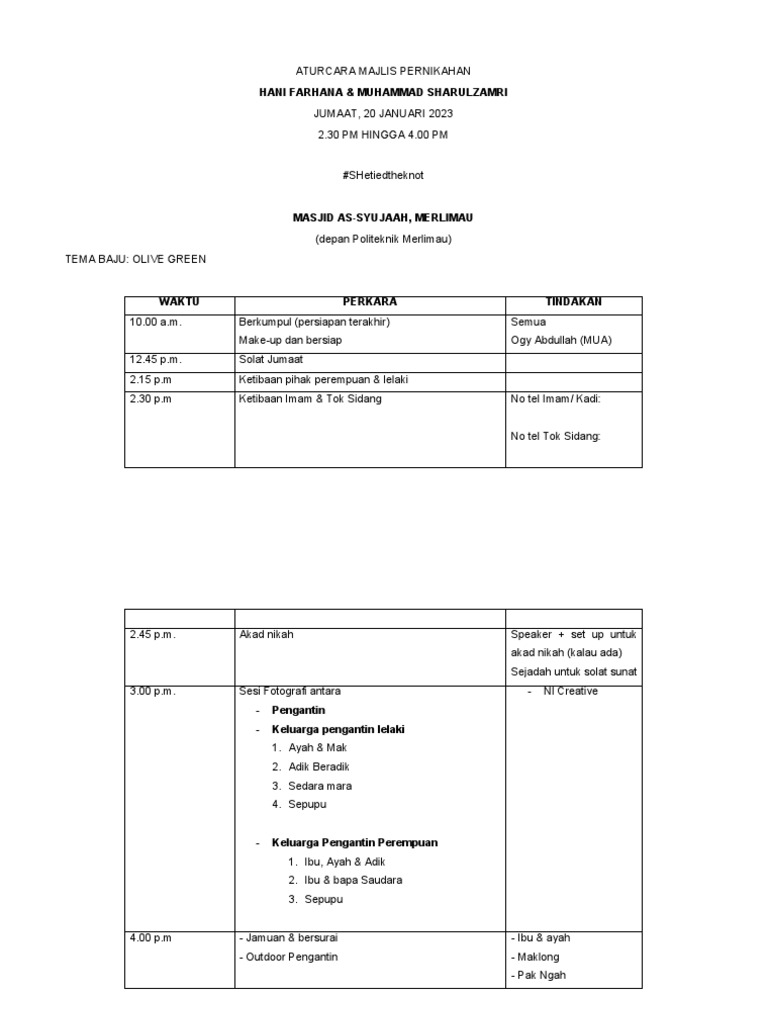 Tentatif Perkahwinan Hani | PDF