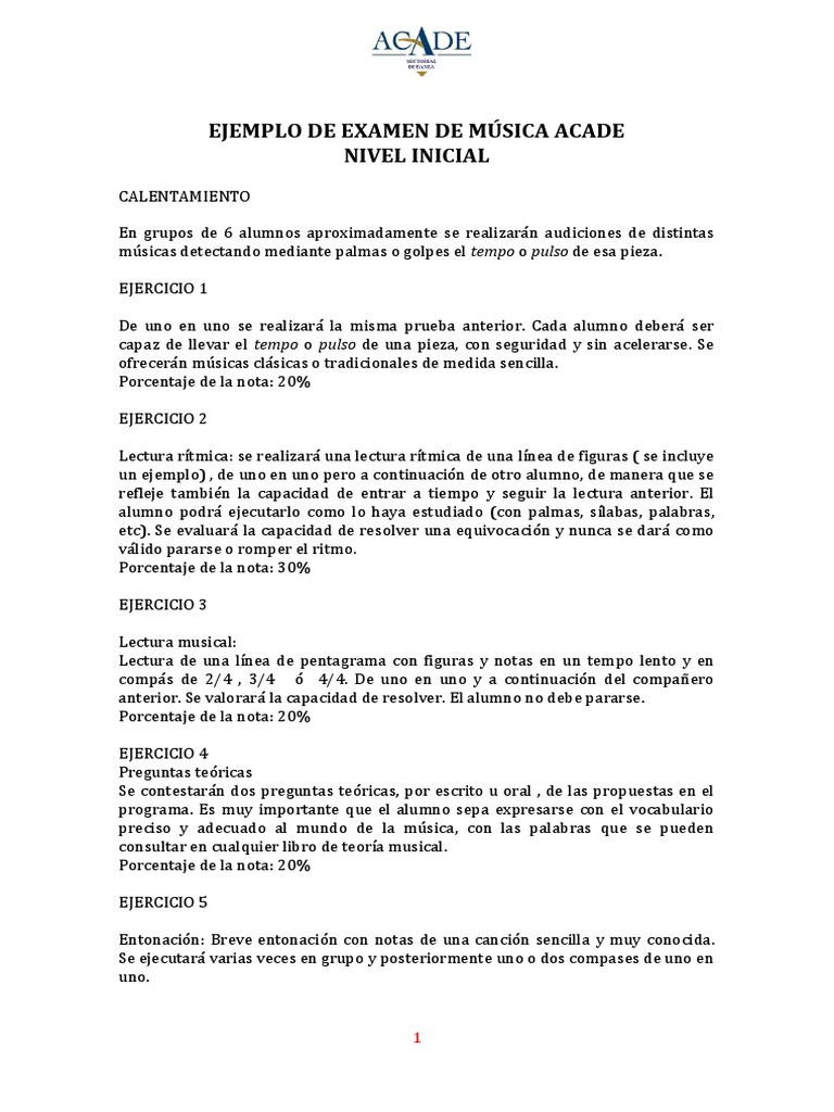 Acade - Modelo Ejemplo Examen de Música 2019 | PDF | Ritmo | Tempo