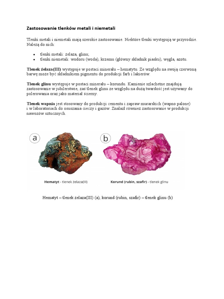Zastosowanie Tlenków Metali I Niemetali | PDF