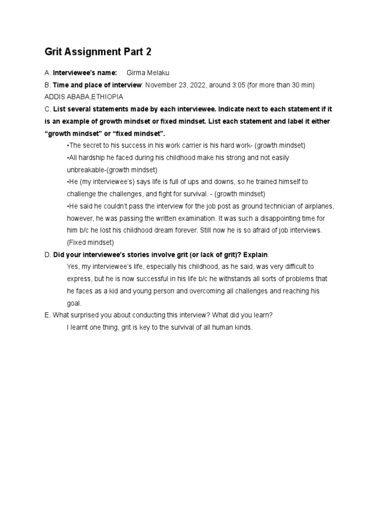 Grit Assignment Part 2 | PDF
