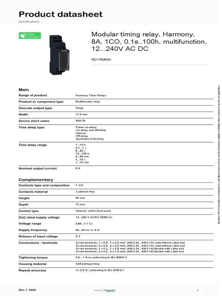 Harmony Timer Relays_RE17RMMW | PDF | Alternating Current | Relay