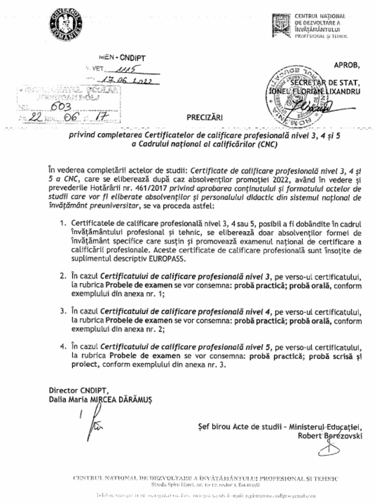 Precizari Certificate Competente Profesionale Nivel 3 4 | PDF