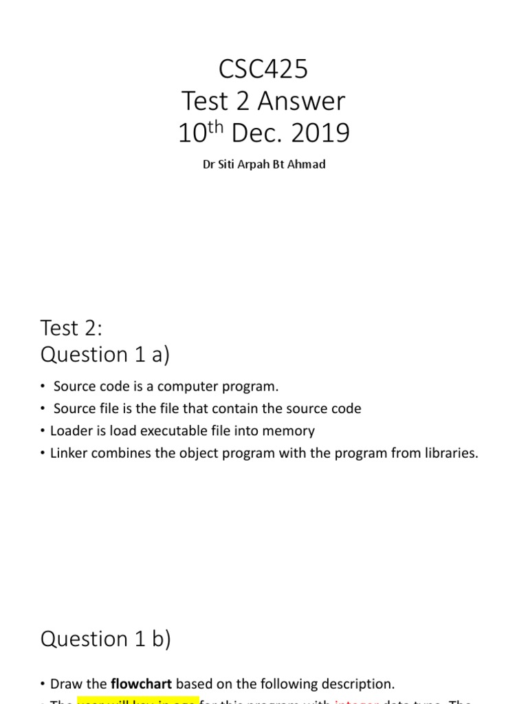 CSC425 Test 2 Answer 10 Dec. 2019: DR Siti Arpah BT Ahmad | PDF ...