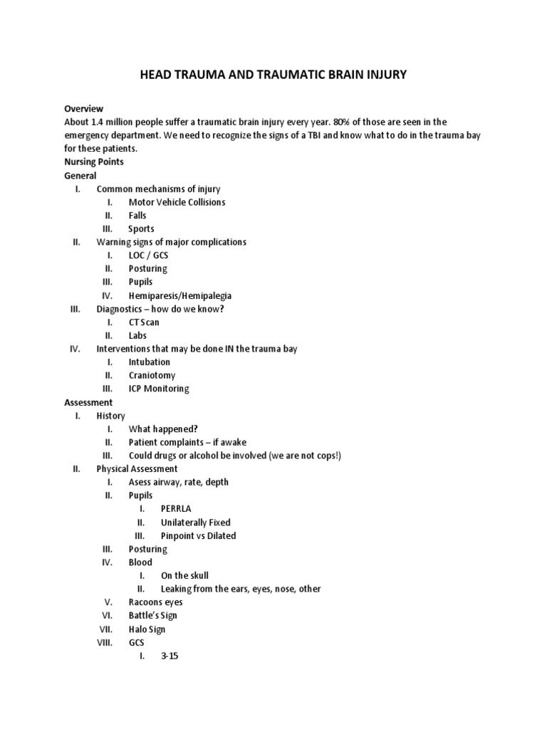 Head Trauma and Traumatic Brain Injury Reviewer | PDF