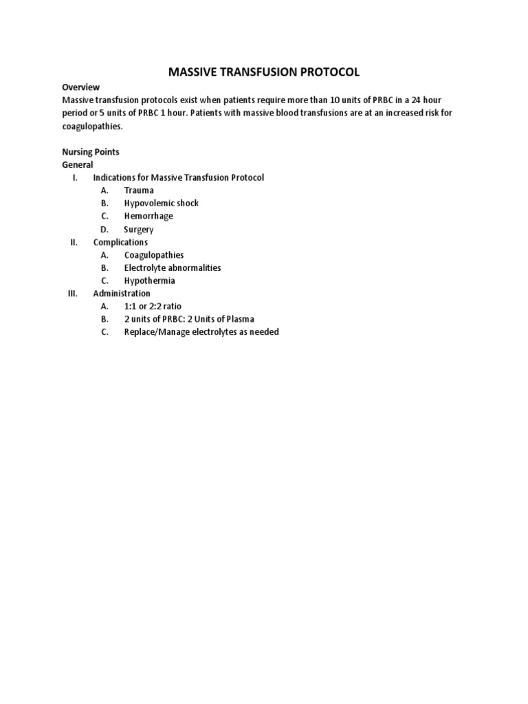 Massive Transfusion Protocol | PDF Massive Transfusion Protocol | PDF