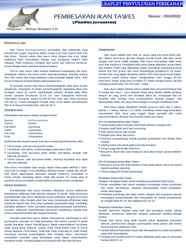 Leaflat 006. Pembesaran Ikan Tawes. | PDF