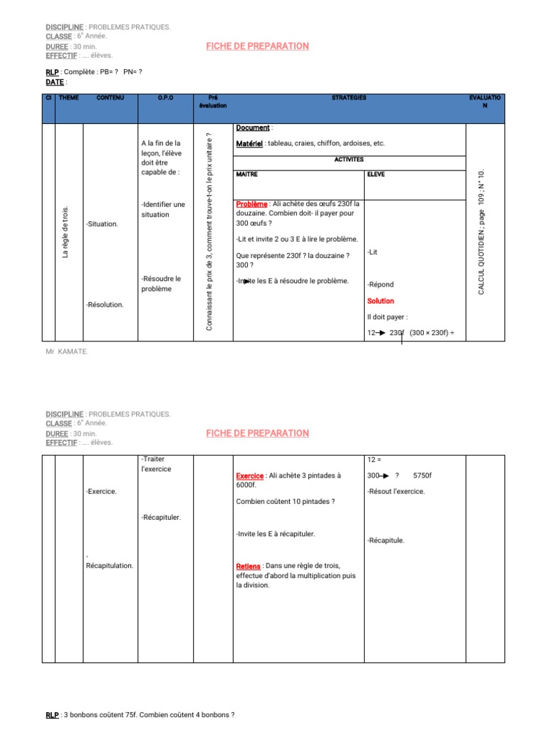 Problèmes pratiques pour 6e année | PDF