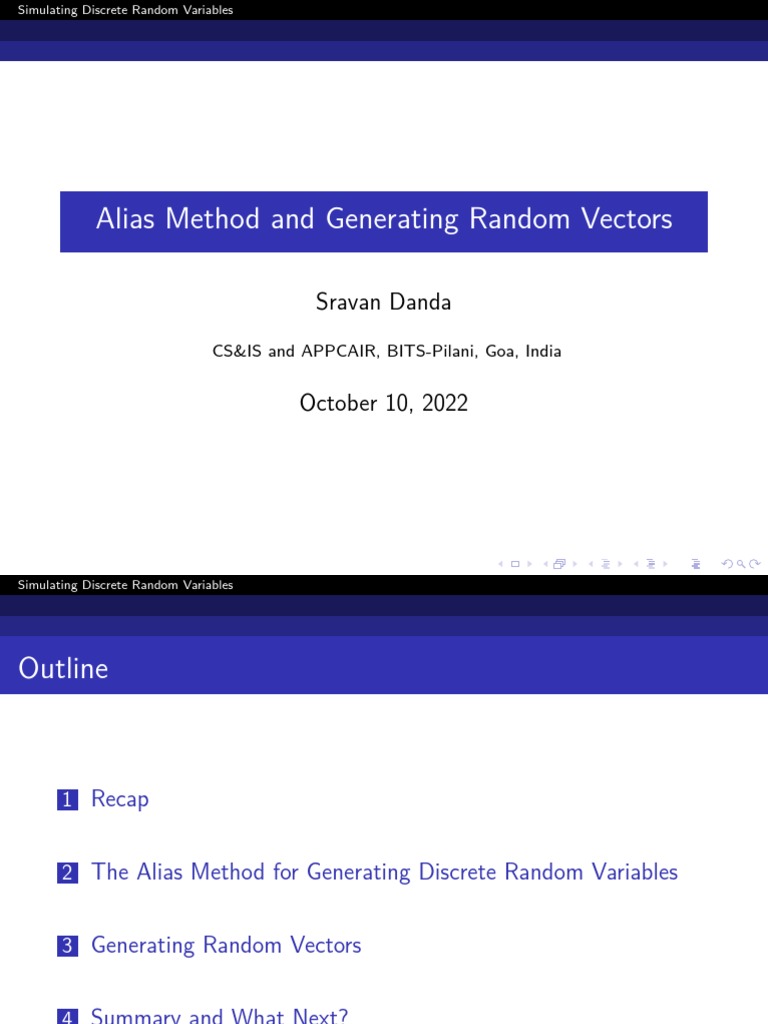 Alias Method Vector Generation | PDF | Probability Distribution | Random Variable