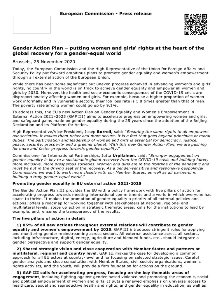 Gender Action Plan Putting Women and Girls Rights at The Heart of The ...
