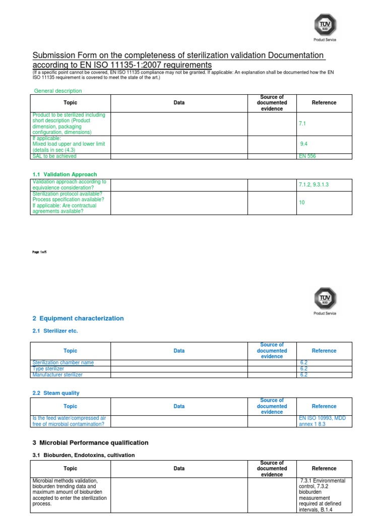 Sterilization validation submission form compliance | PDF ...