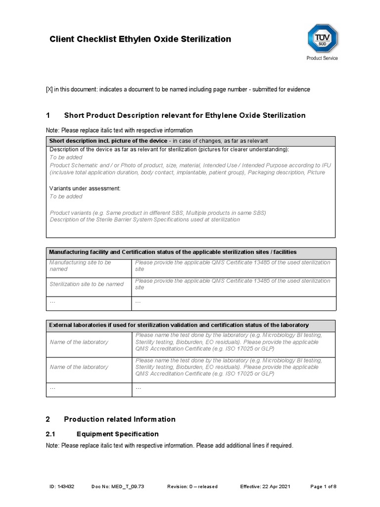 Checklist Ethylen Oxide Sterilization | PDF | Sterilization ...