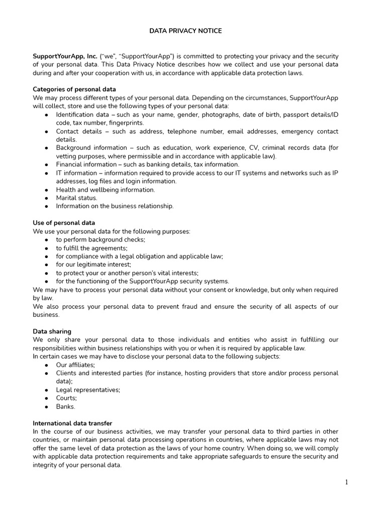 Data Privacy Notice for contractors (EN).docx | PDF | Information ...