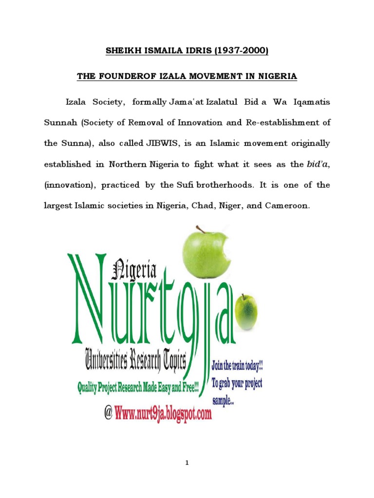 Origin of Izala Muslim Sect. Sheikh Ismaila Idris | PDF | Islamic ...