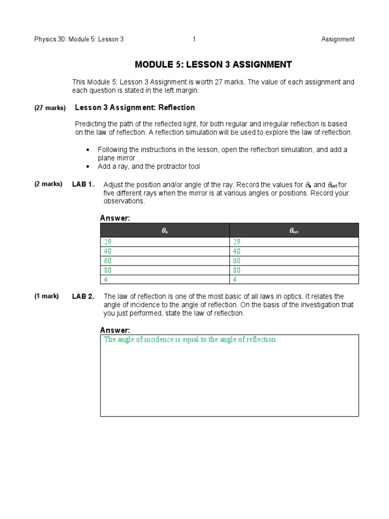 Unit C Module 5 Assignment 3 | PDF | Reflection (Physics) | Mirror